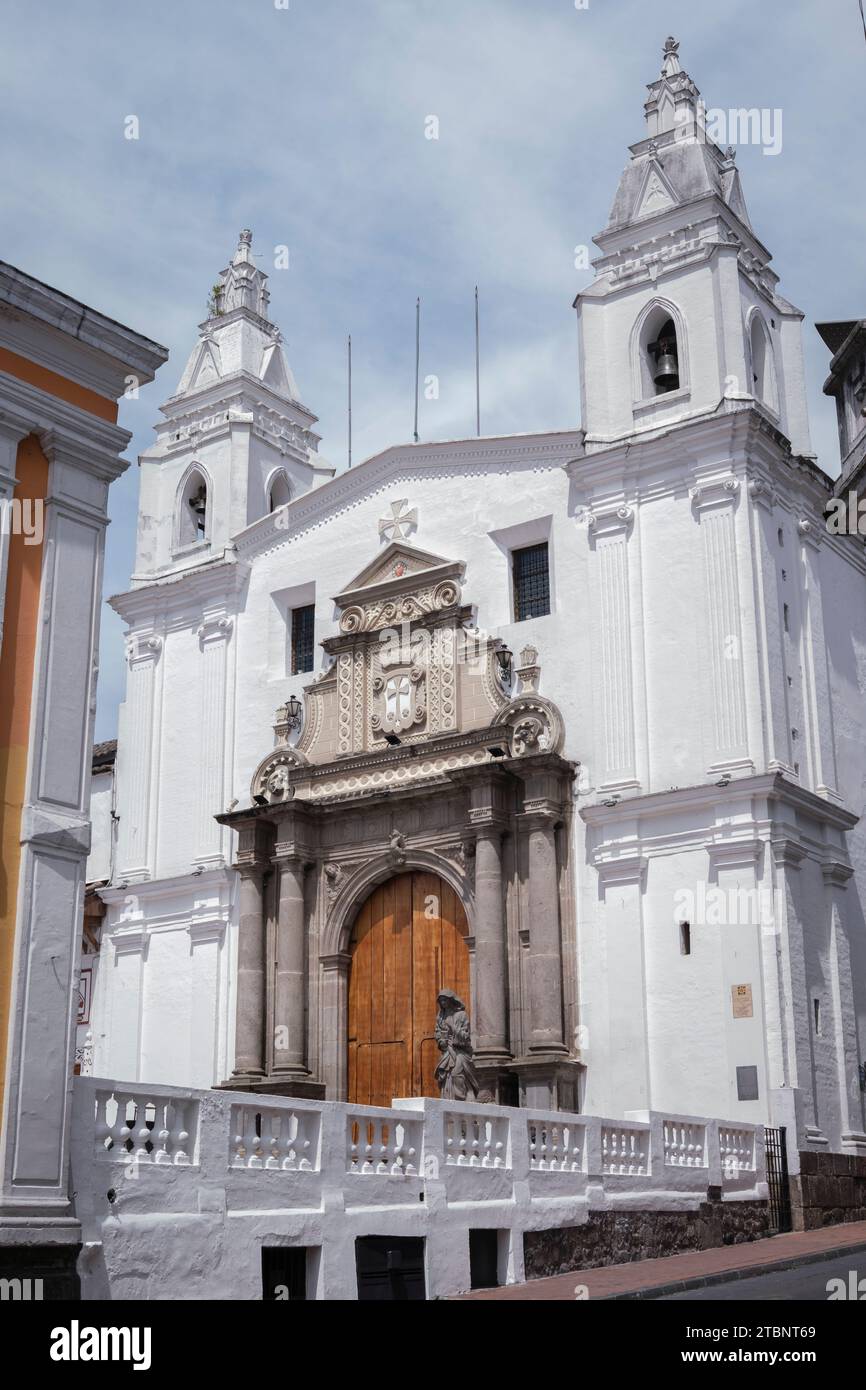 Old typical catholic church in historical center of Quito, Ecuador ...