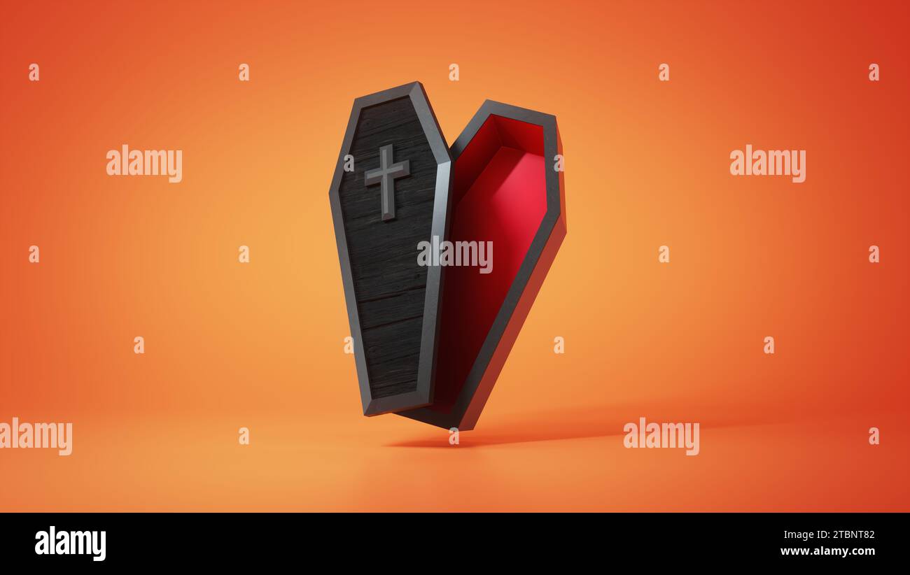 Simple Coffin With Open Lid Isolated on Colorful Orange Background ...