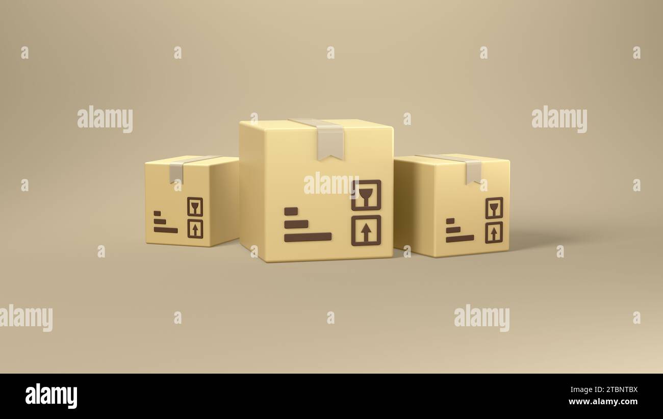 Cardboard Box or Delivery Package Isolated on Soft Beige Background ...