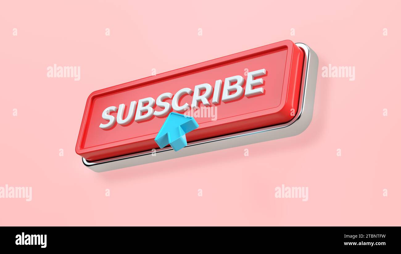 Subscribe Button and Cursor Isolated on Red Pink Background. Subscribe ...