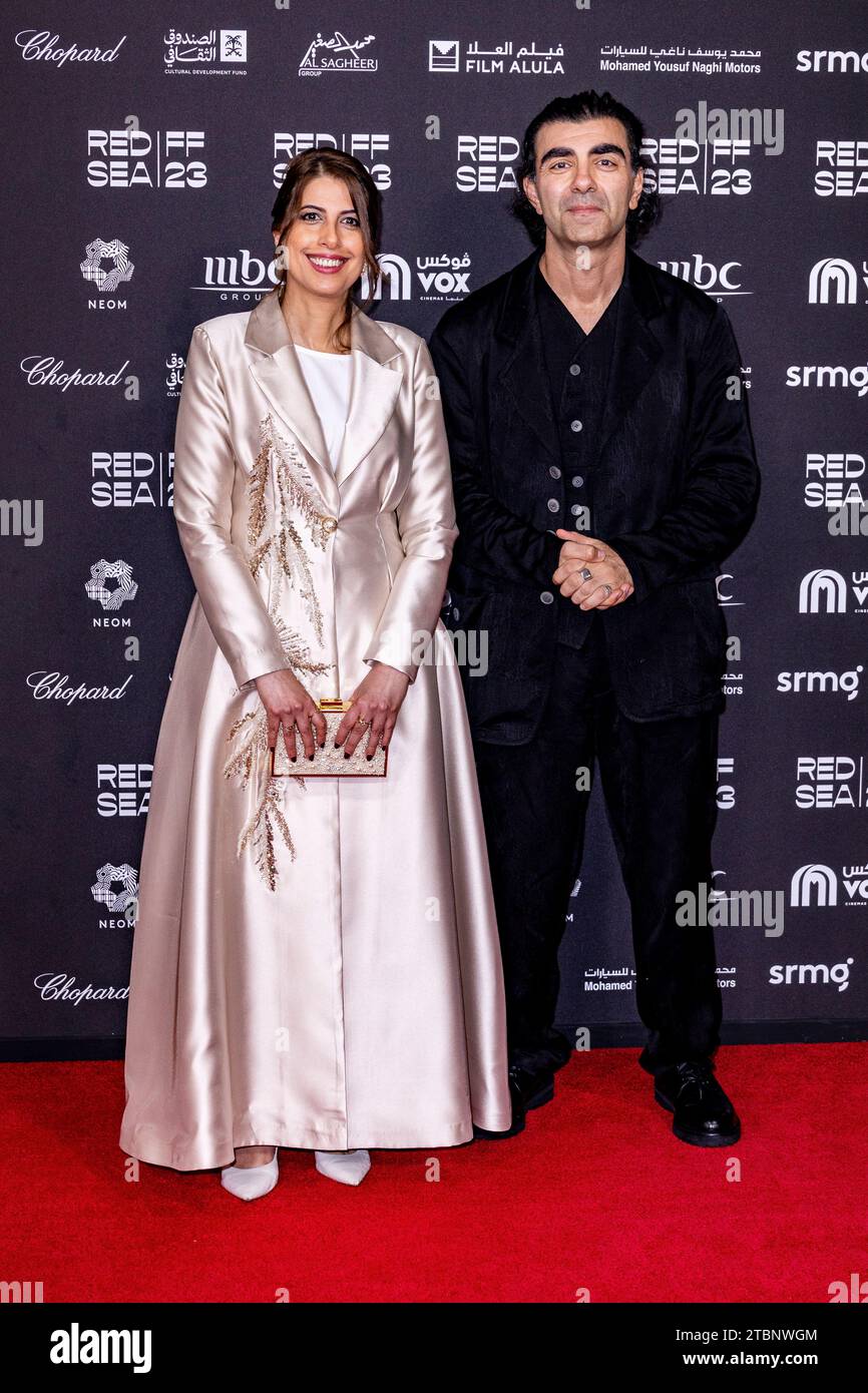 Fatih Akın, right and Hana Al Omair pose for photographers upon arrival ...