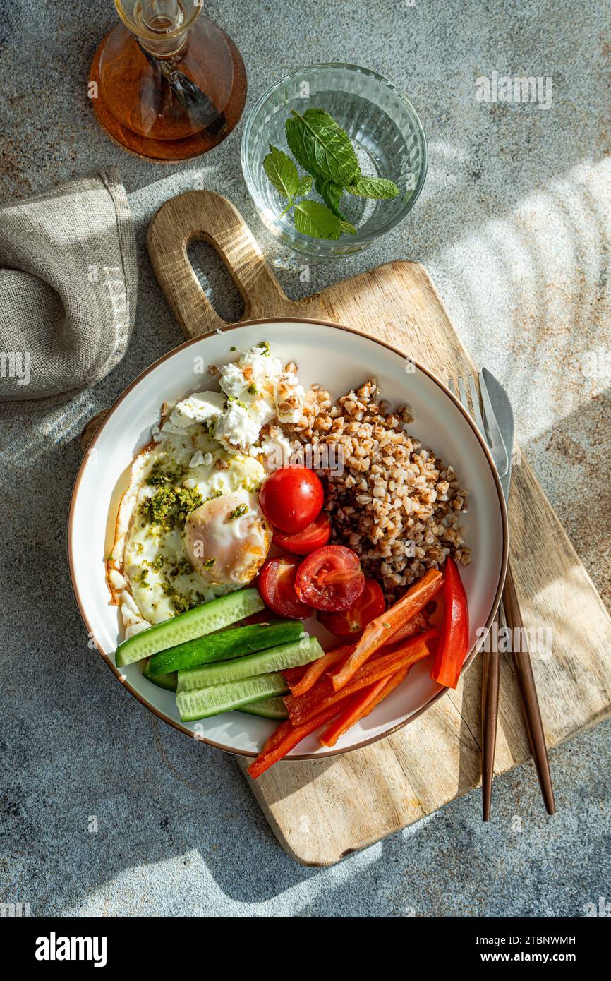 Healthy breakfast bowl with seven food types Stock Photo - Alamy