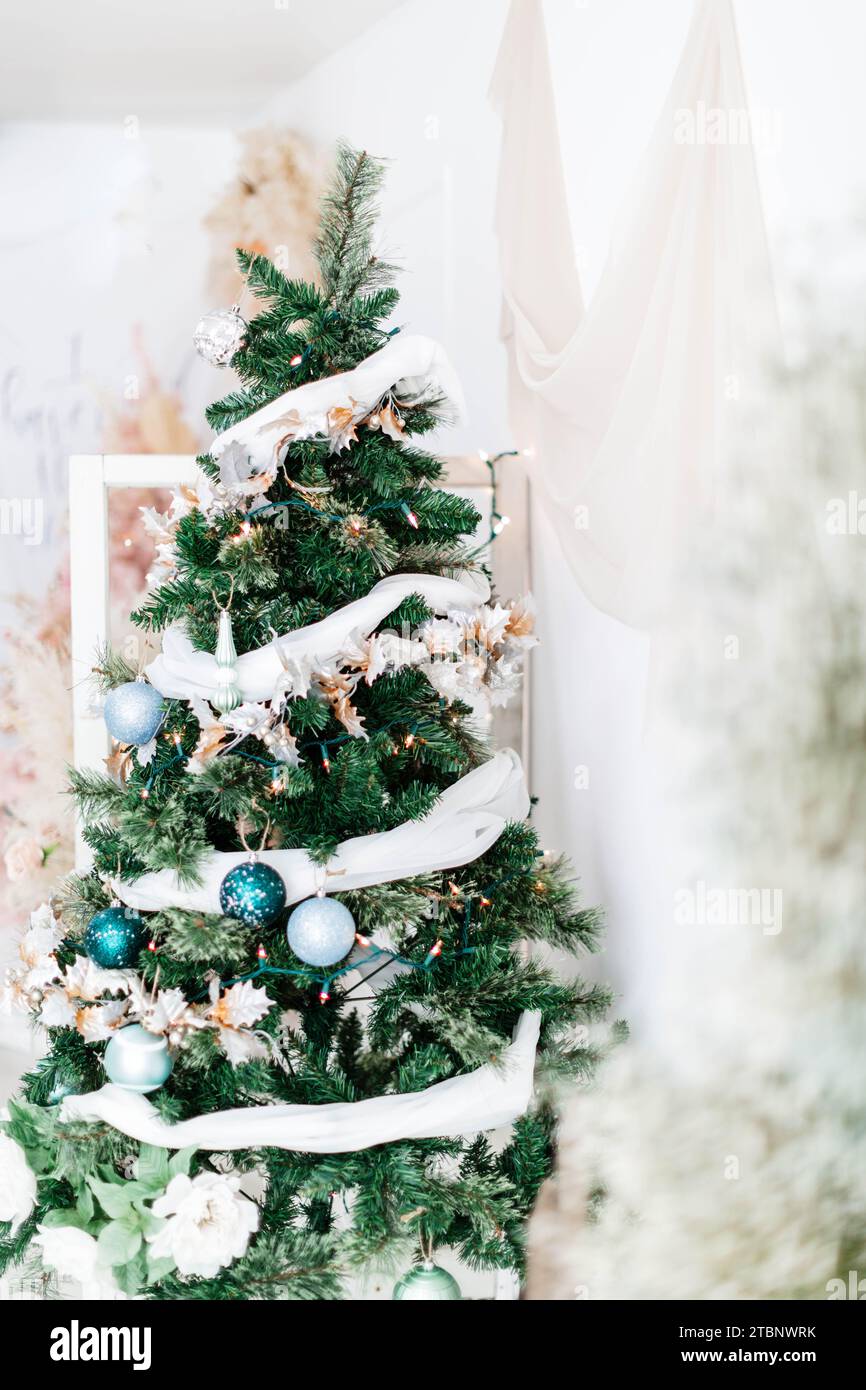 Happy Indoor Festive Christmas Tree Decoration Stock Photo - Alamy