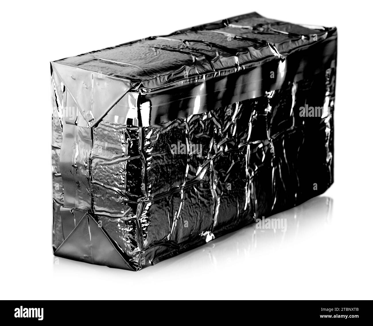 The black Silver foil food bag isolated on white background with ...