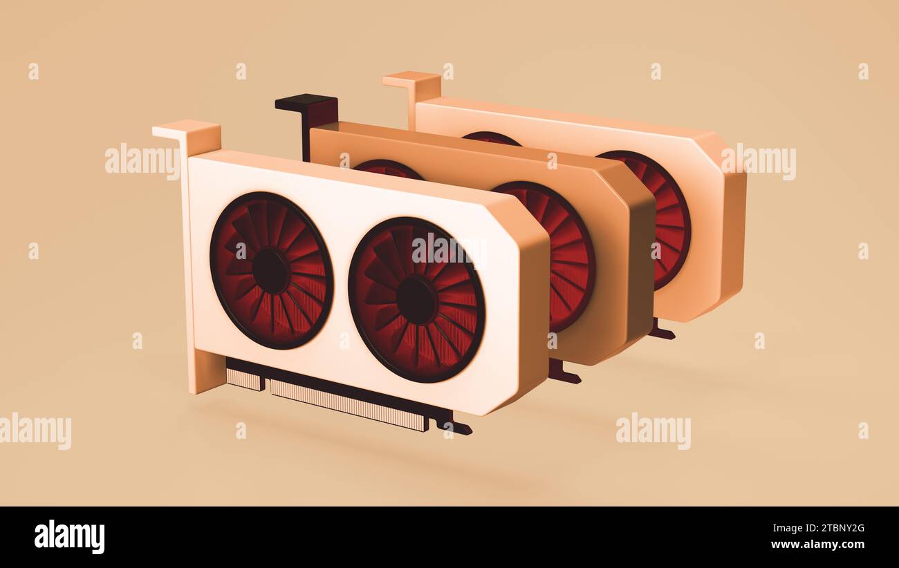Three Simple Dual Fan Graphics Card GPU on a Beige Background. Video ...