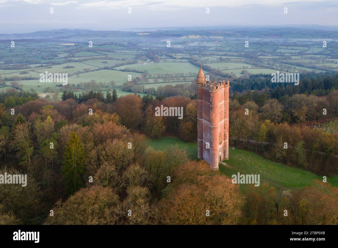 Aerial view of King Alfred's Tower on the Stourhead Estate, Somerset ...