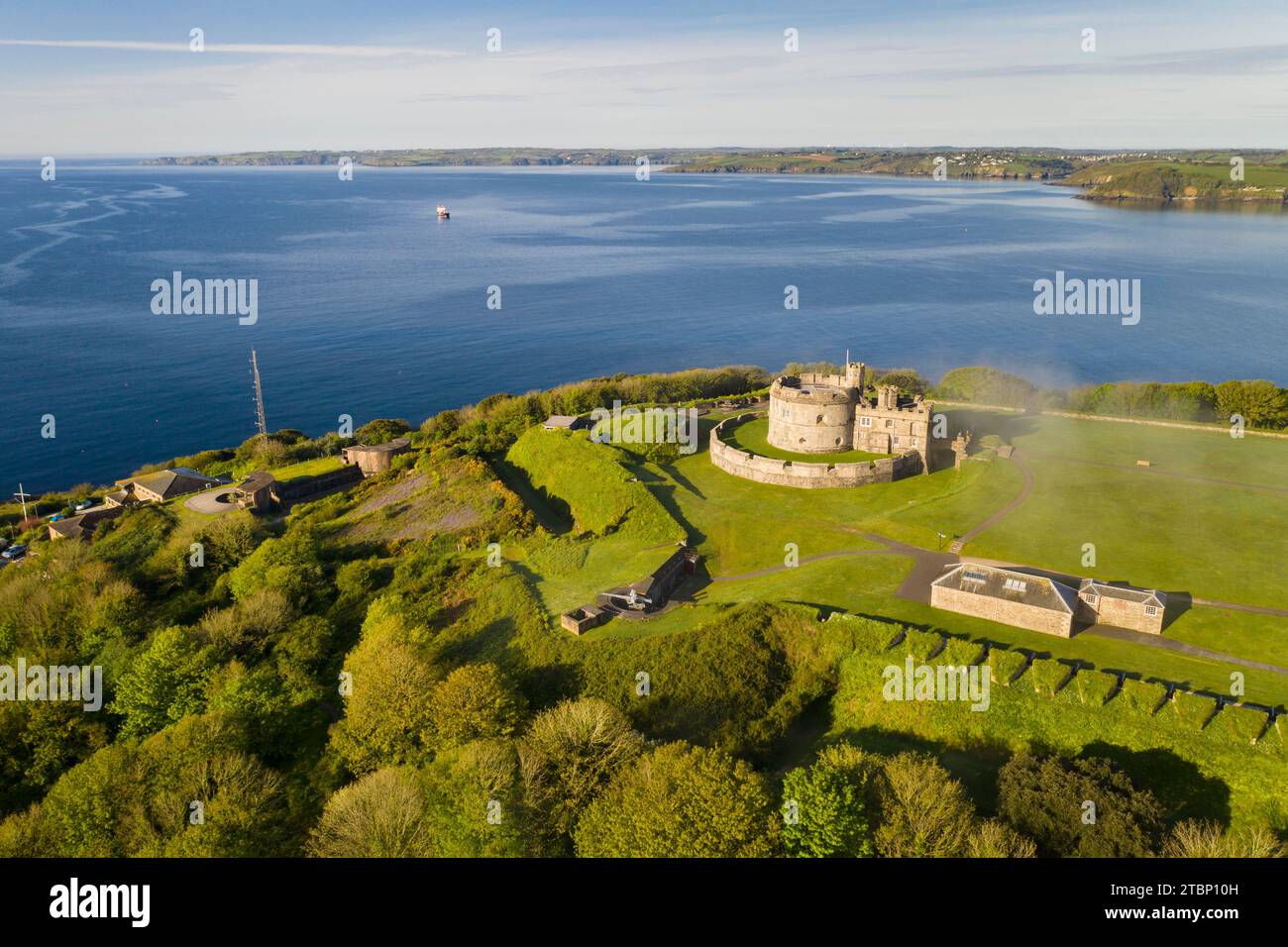 Aerial view of Pendennis Castle on a sunny morning, Falmouth, Cornwall ...