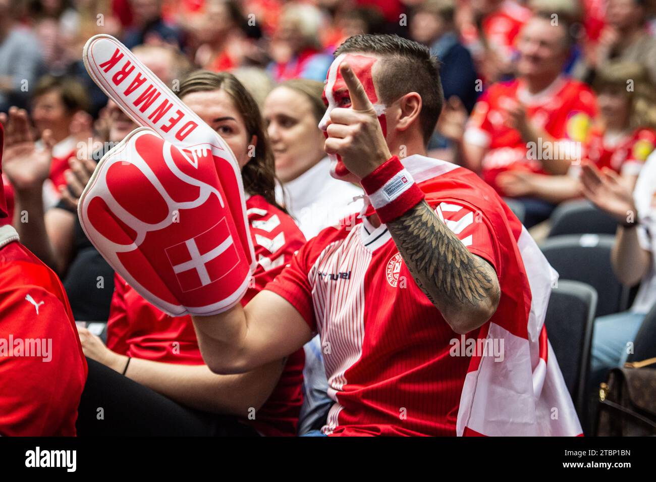 Herning, Denmark. 07th Dec, 2023. Handball fans of Denmark seen on the ...