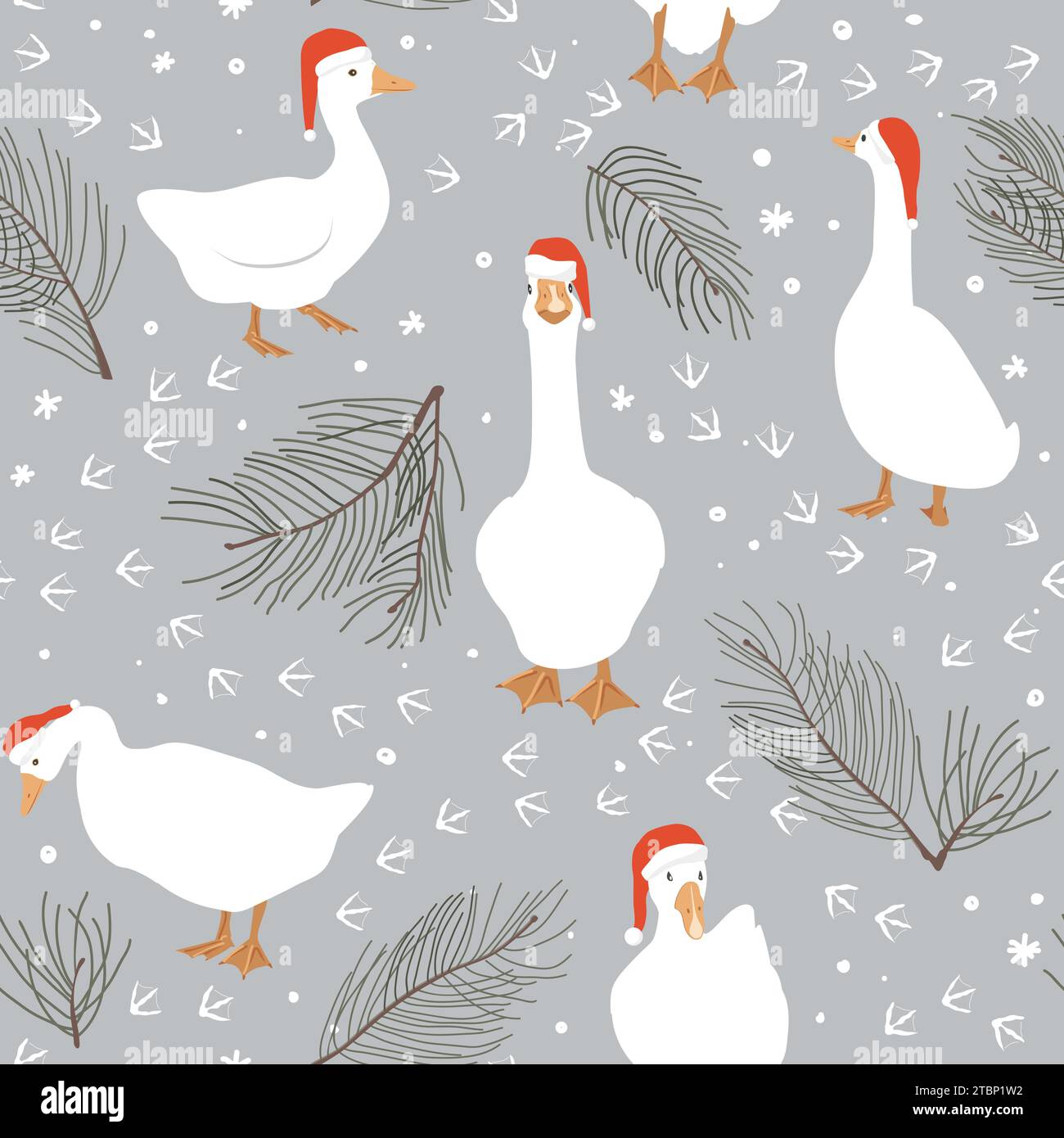 Seamless pattern of geese and geese paws imprints. Winter background ...