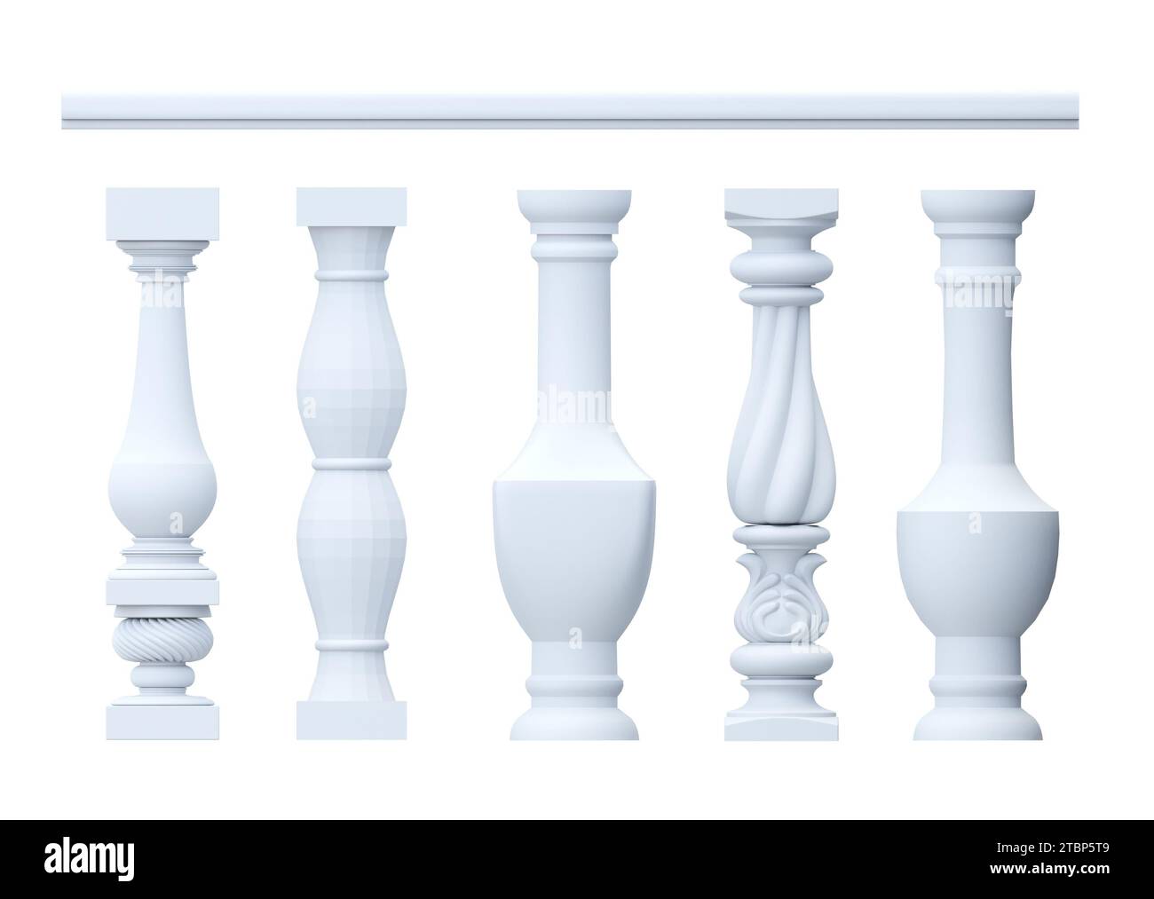3d illustration. Set of different classic vintage marble balusters ...