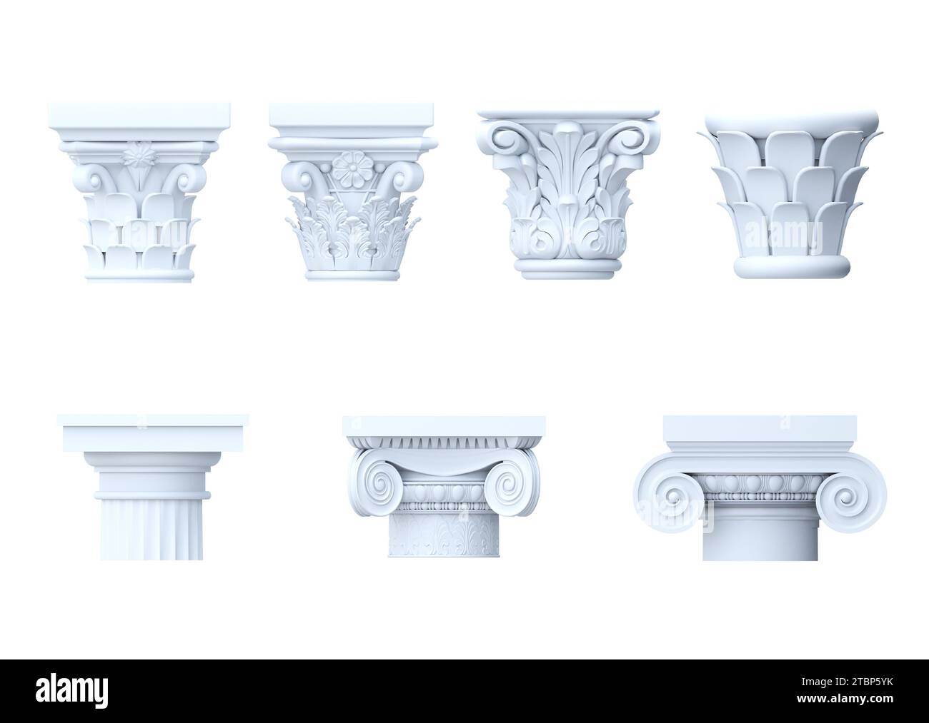 3d illustration. Set of vintage classic marble columns pillars Stock ...
