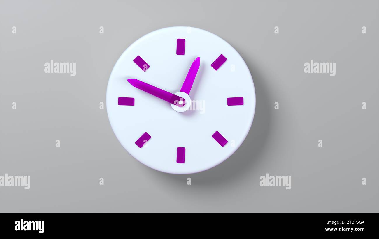 White Clock with Purple Arrows and Signs on Grey Background. Countdown ...