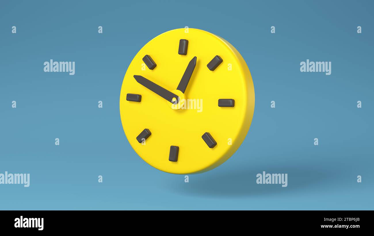 Yellow Clock Mark on a Soft Blue Studio Background. Isolated. Cartoon ...