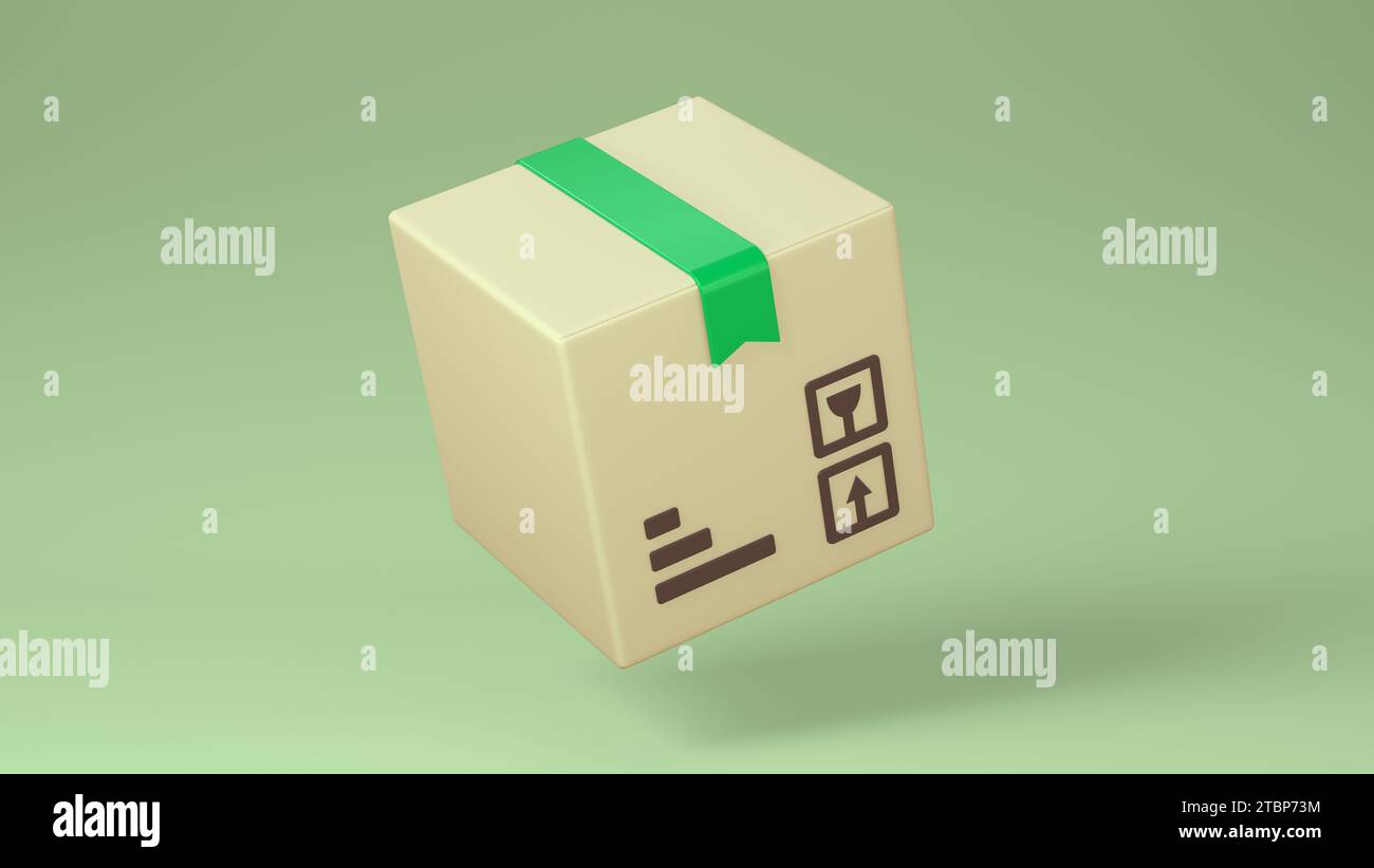 Cardboard Box or Delivery Package on a Soft Green Studio Background ...