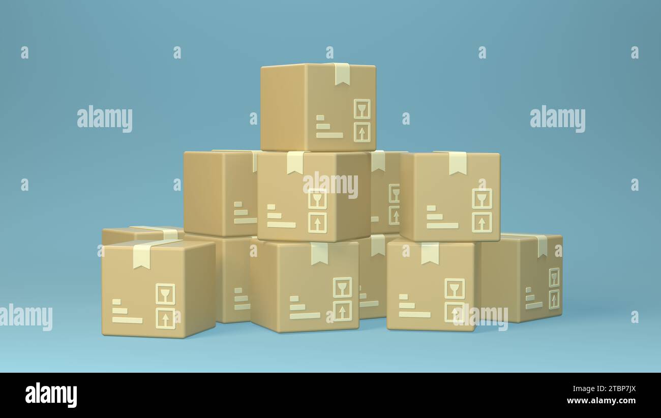 Stacks of Cardboard Box or Delivery Package on a Soft Blue Studio ...