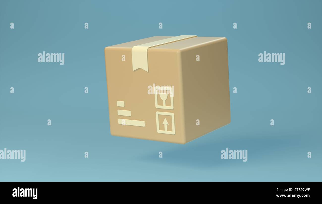 Cardboard Box or Delivery Package on a Soft Blue Studio Background ...