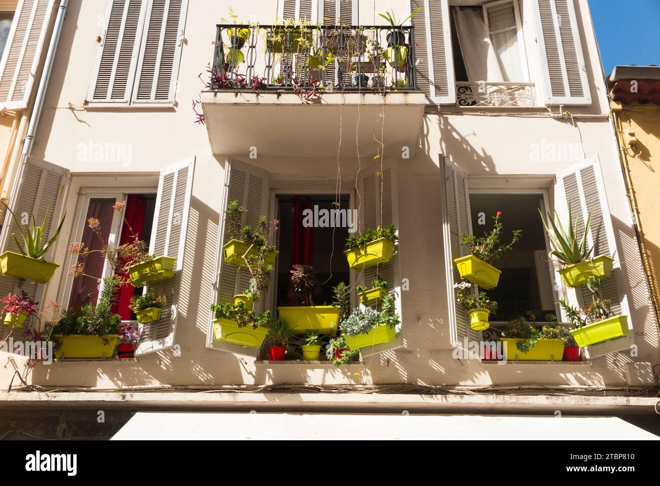 Apartment flat in Cannes, France, with a lot of window box flowers and ...
