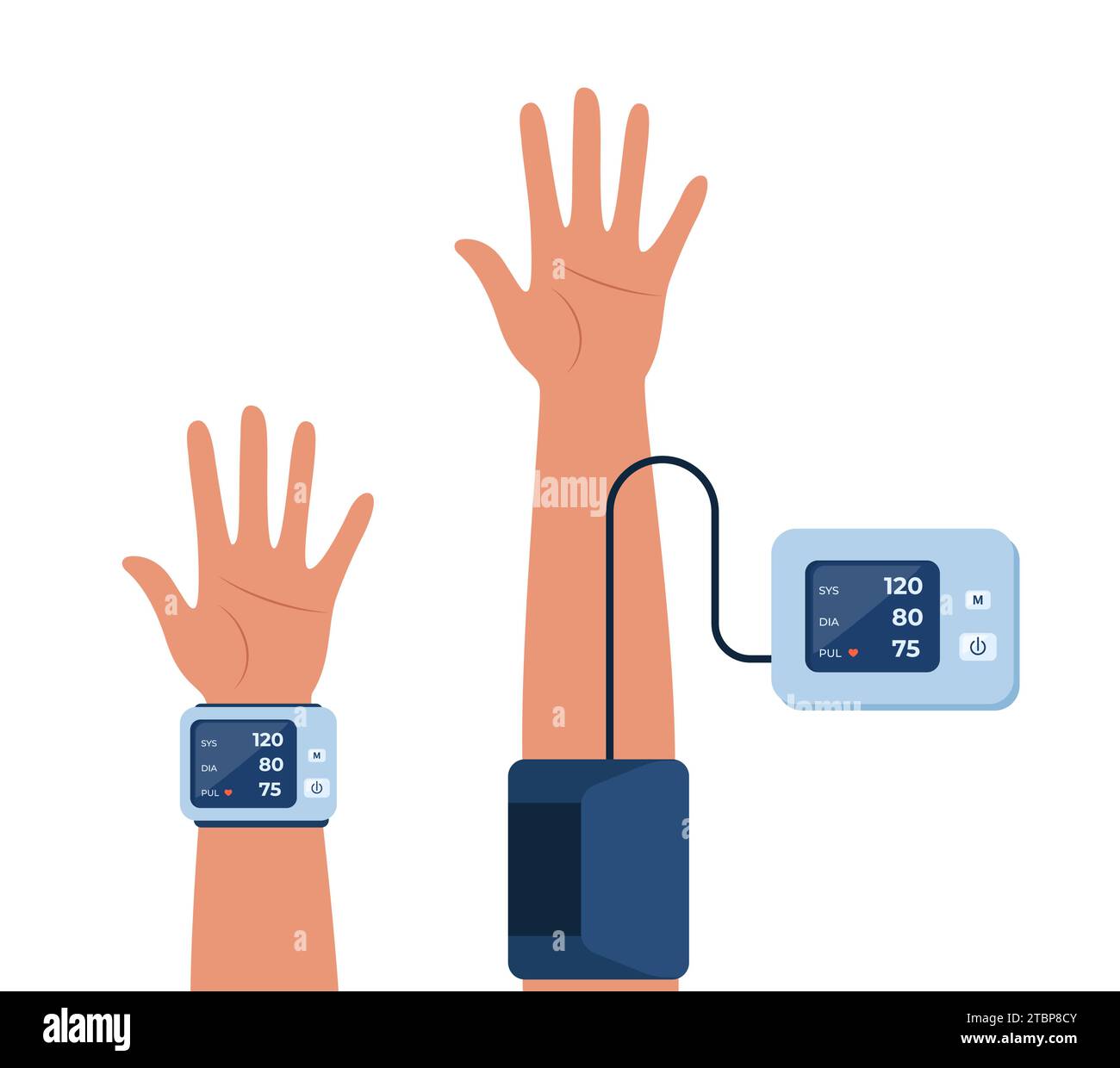 Man measuring blood pressure with digital device tonometer. Arterial ...