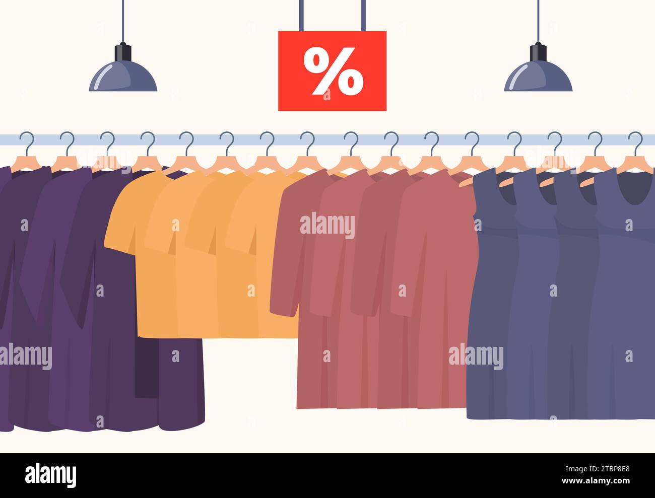 Big sale in clothing store. Clothes shop interior, various clothes on ...