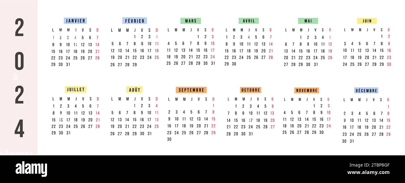 French calendar 2023 year. Vector stationery horizontal calendar week ...