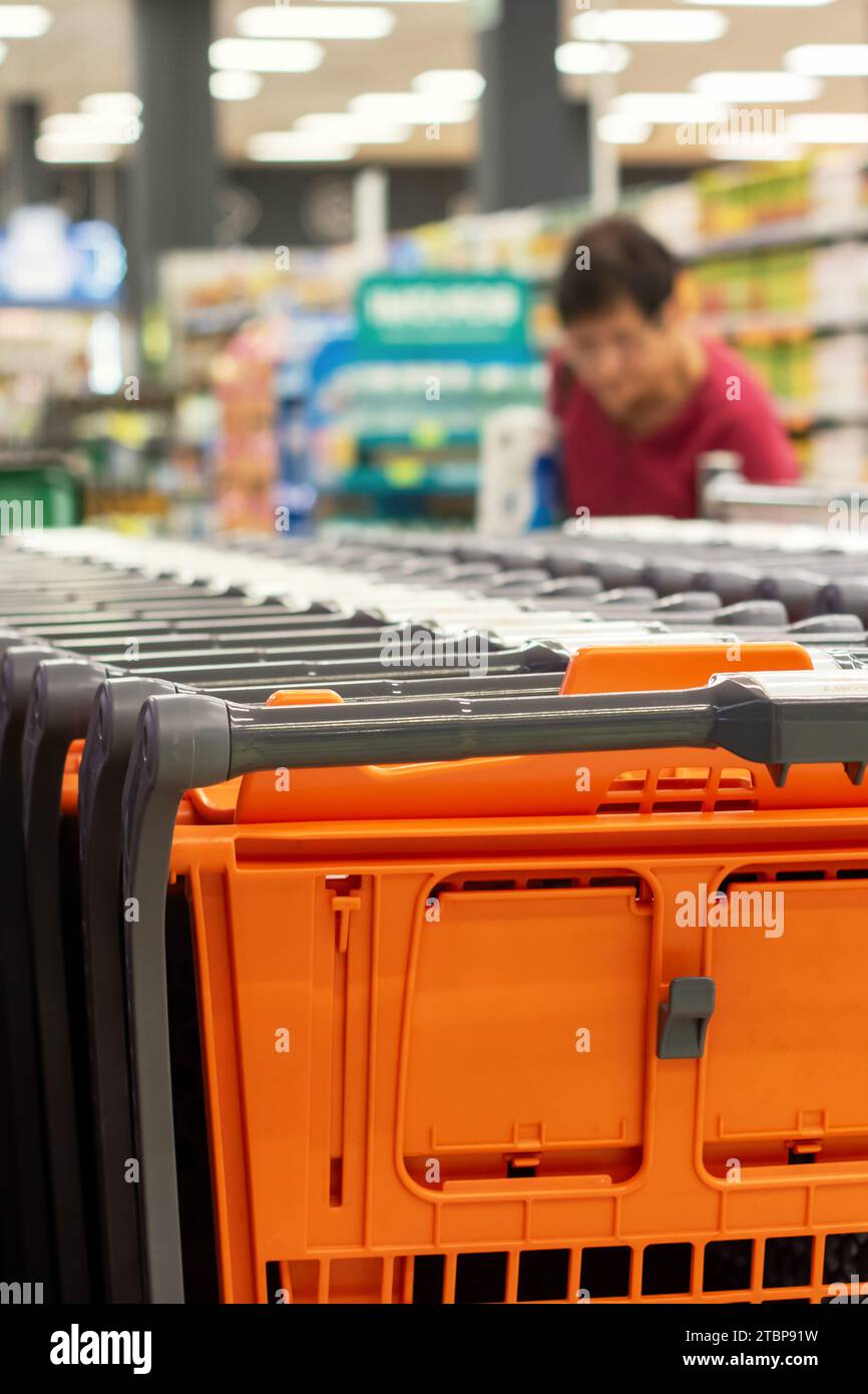 A range of shopping carts in store close up Stock Photo - Alamy