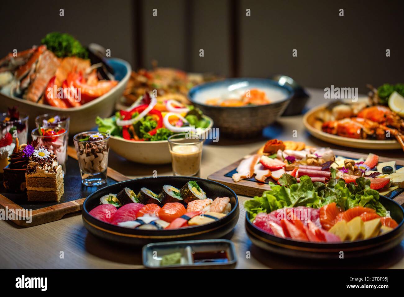 Assorted fresh dishes at buffet spread showcasing diverse cuisine ...