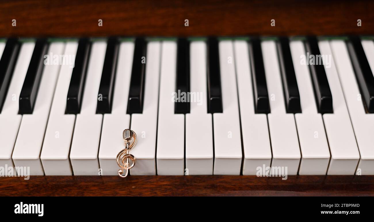 Piano keys and treble clef. The concept of music and piano playing ...