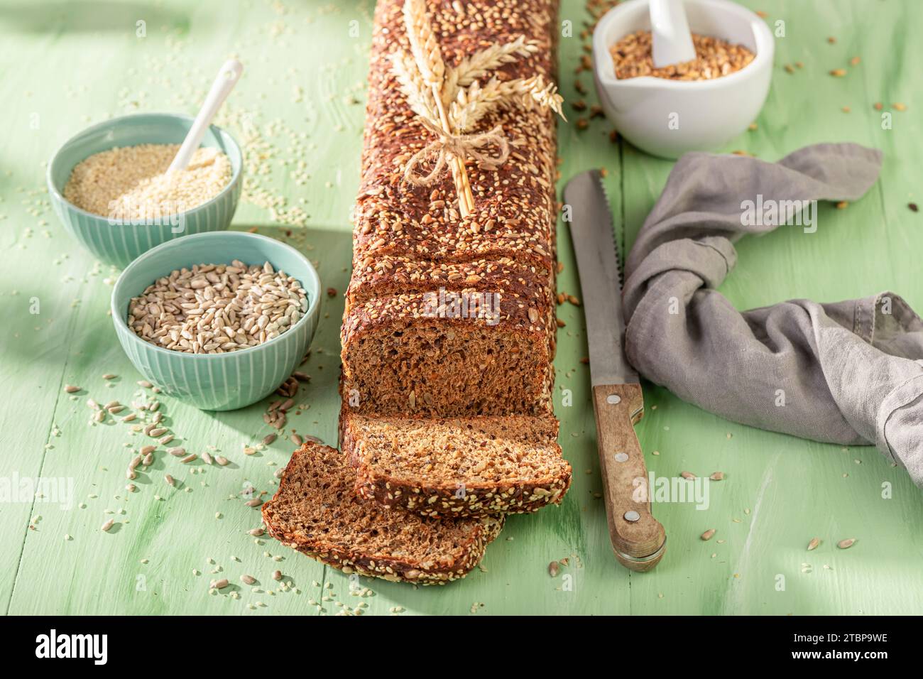 Healthy loaf of wholemeal bread as source of fiber. Homemade graham ...