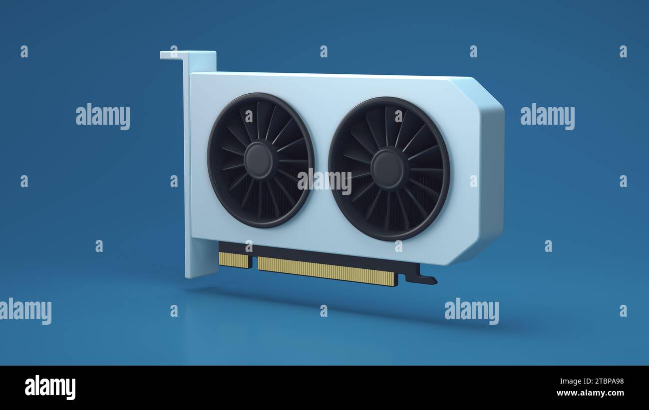 Simple Dual Fan Graphics Card GPU on Blue Studio Background. Computer ...