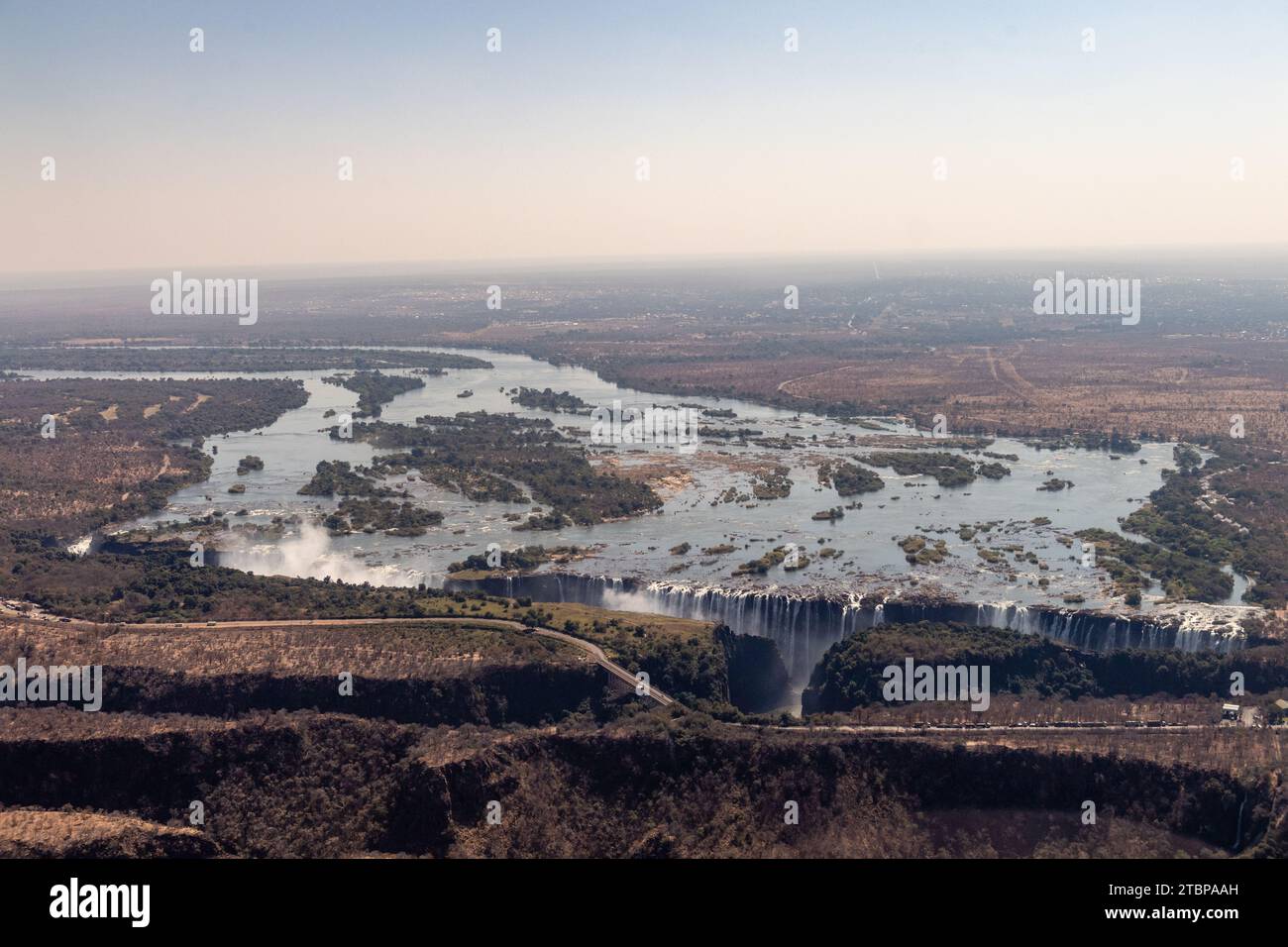 Aerial view of the Victoria falls, as seen from a Helicopter Stock ...