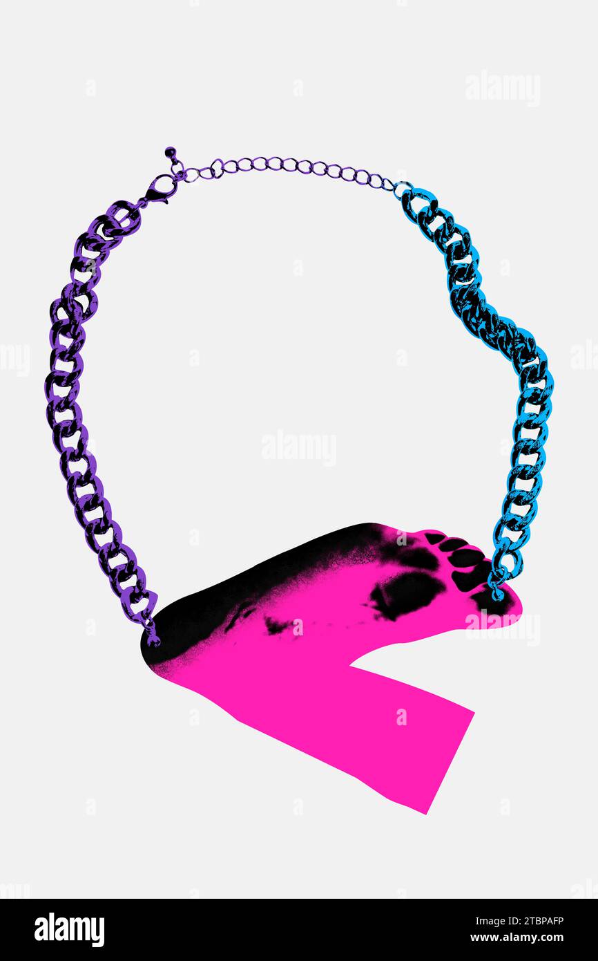 Human foot and char over white background. Abstract art. Contemporary ...