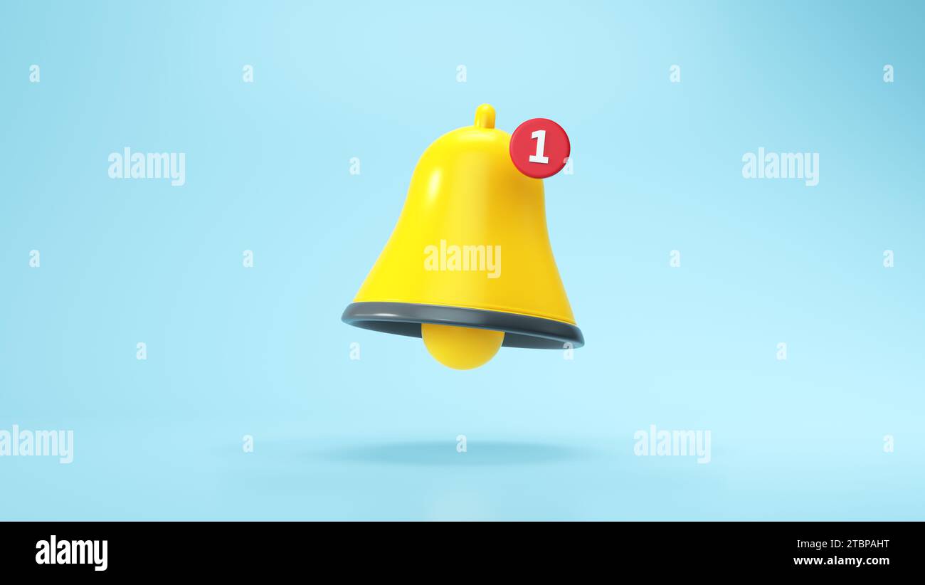 Simple Notification Bell on Soft Blue Studio Background. One New ...