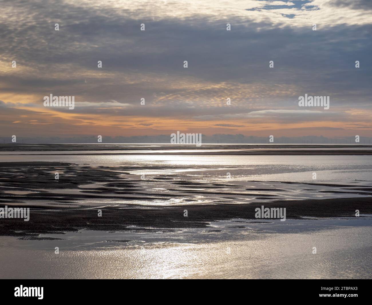 The Walney offshore wind farm in the Irish sea and the Duddon Estuary ...