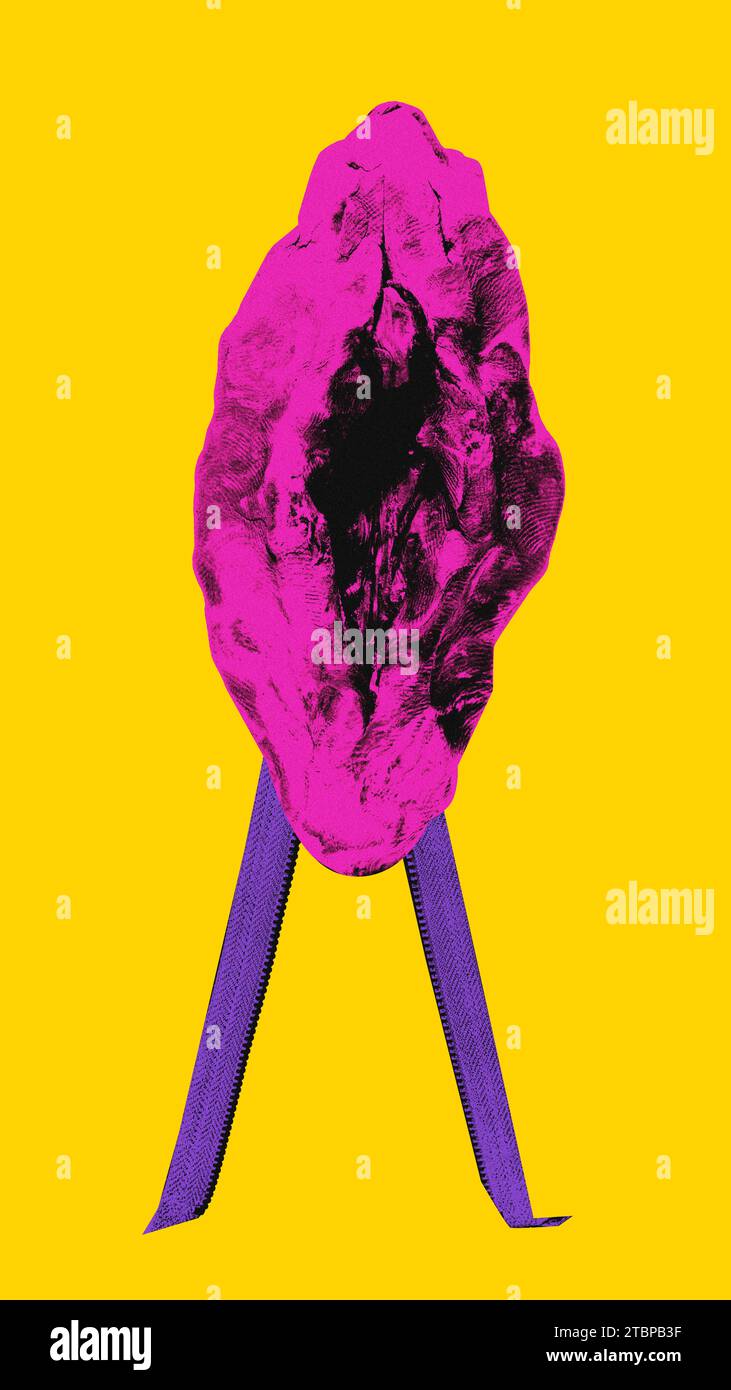 Abstract art. Silhouette of human inside bright pink abstract objects ...