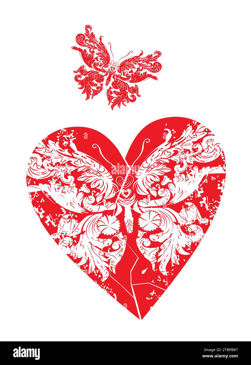 T-shirt design of two butterflies next to a red heart. Good ...