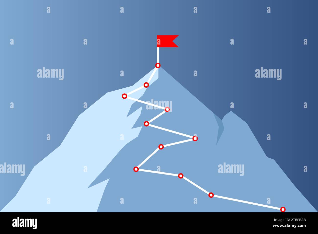 Mountain climbing route to peak. Concept illustration of career, top ...