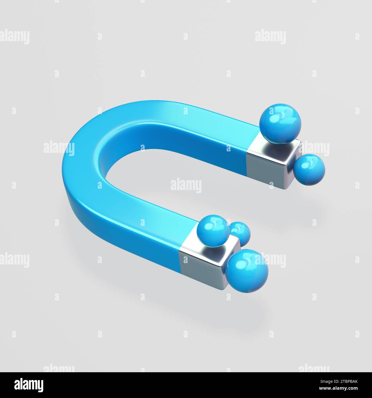 Simple Blue Magnet Attracting Metal Spheres Isolated Over Soft Grey ...