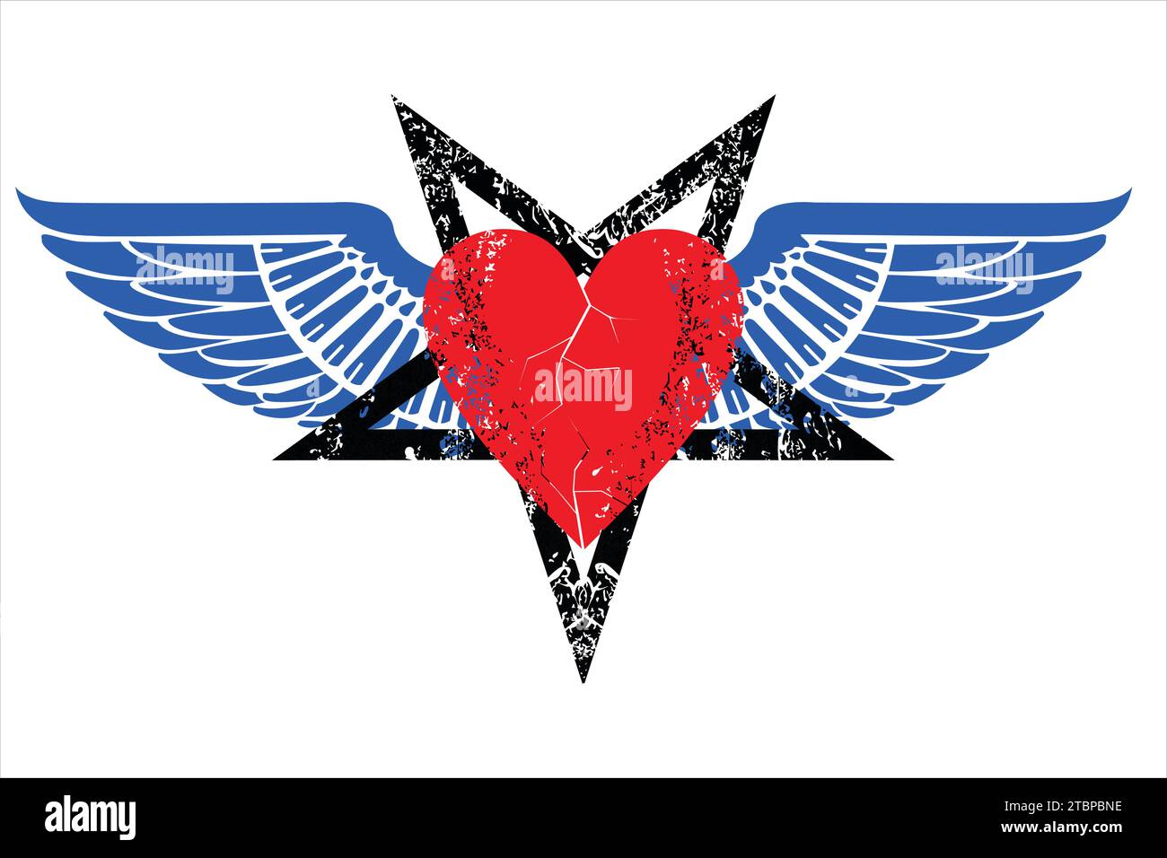 T-shirt design of a winged heart next to a five-pointed star. Good ...