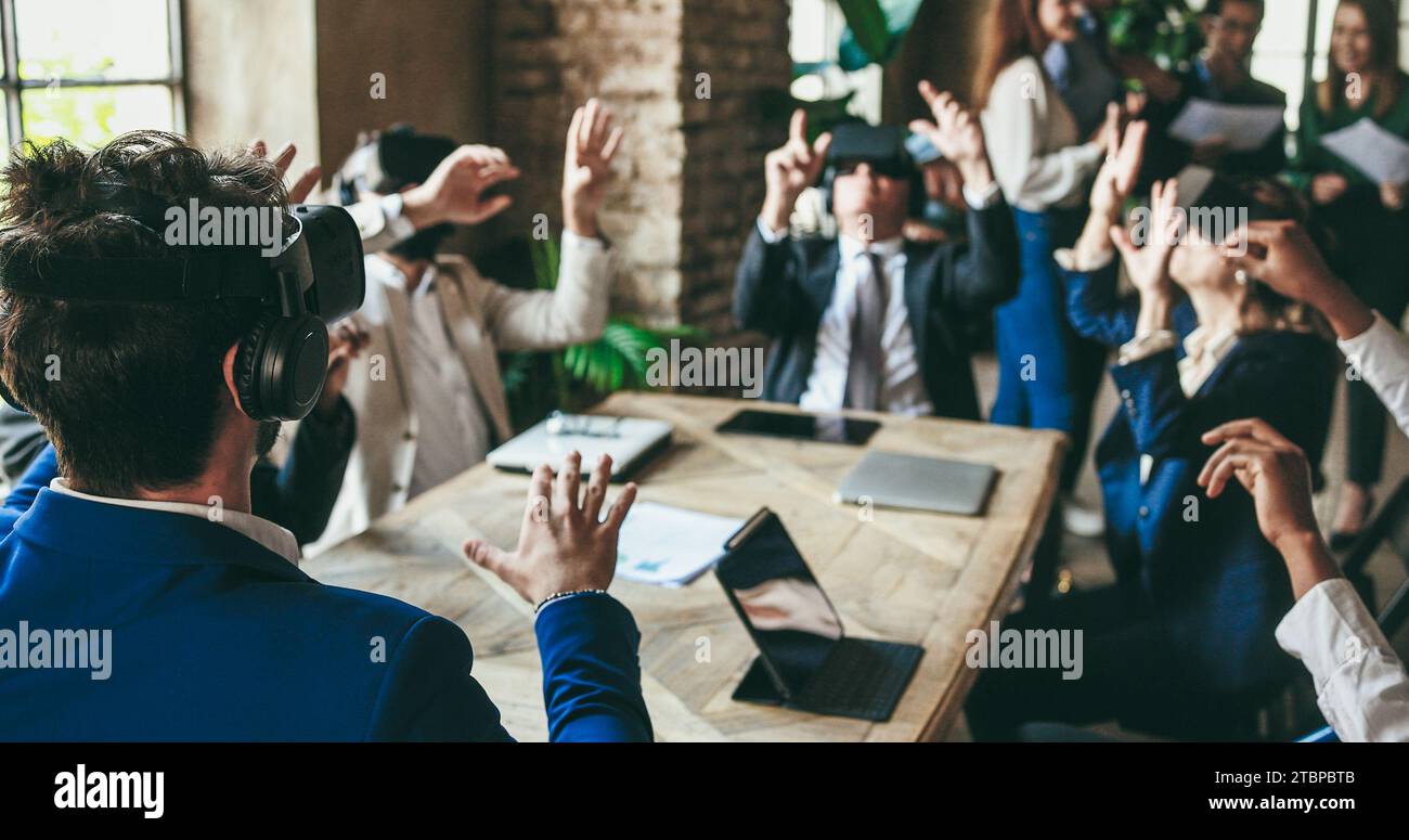 Business people having meeting office vr glasses hi-res stock ...