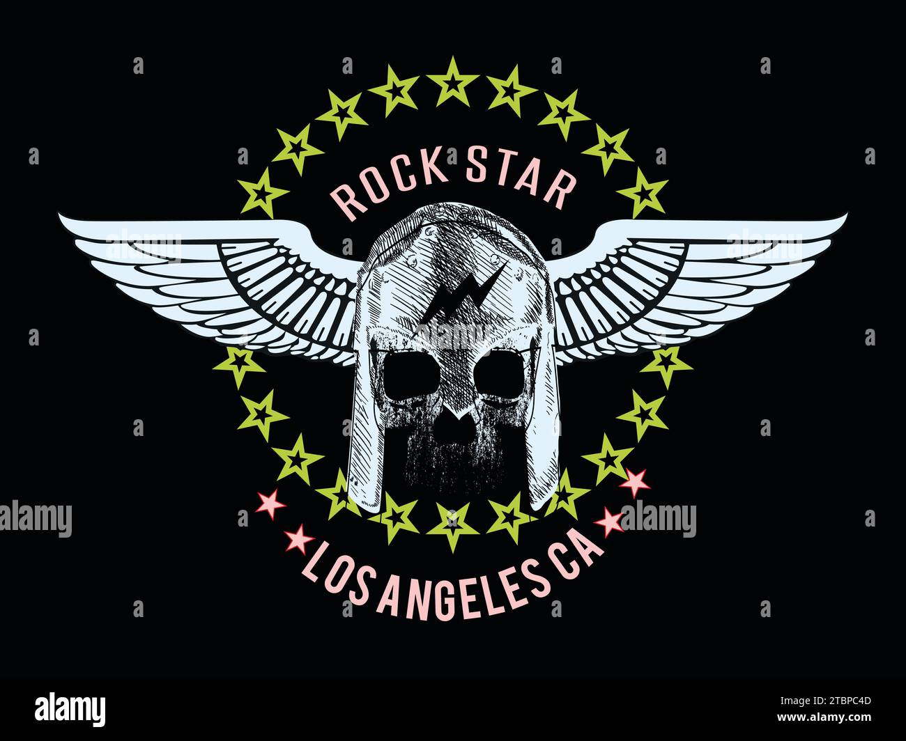 Rock star. Spartan skull with wings t-shirt design Stock Vector Image ...