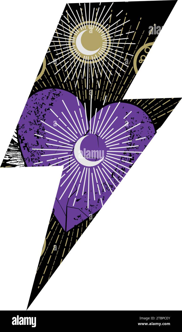 T-shirt design with the symbol of thunder and images of the moon Stock ...