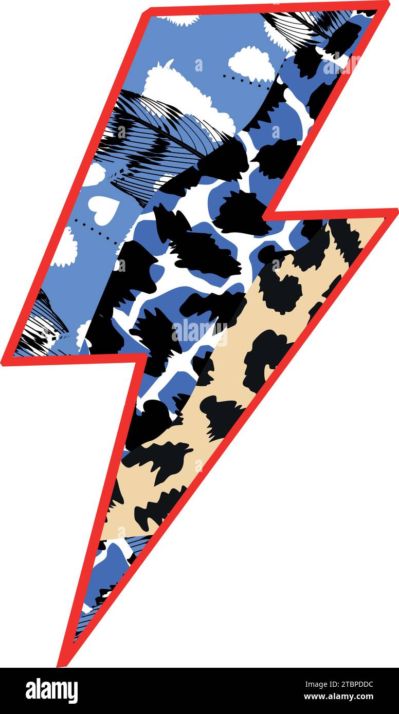 Thunderbolt symbol t-shirt design with animal print texture Stock ...