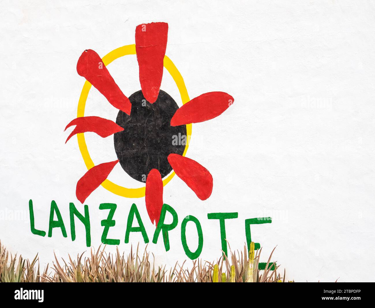 A Lanzarote sign written on a house wall in Playa Quemada on Lanzarote ...