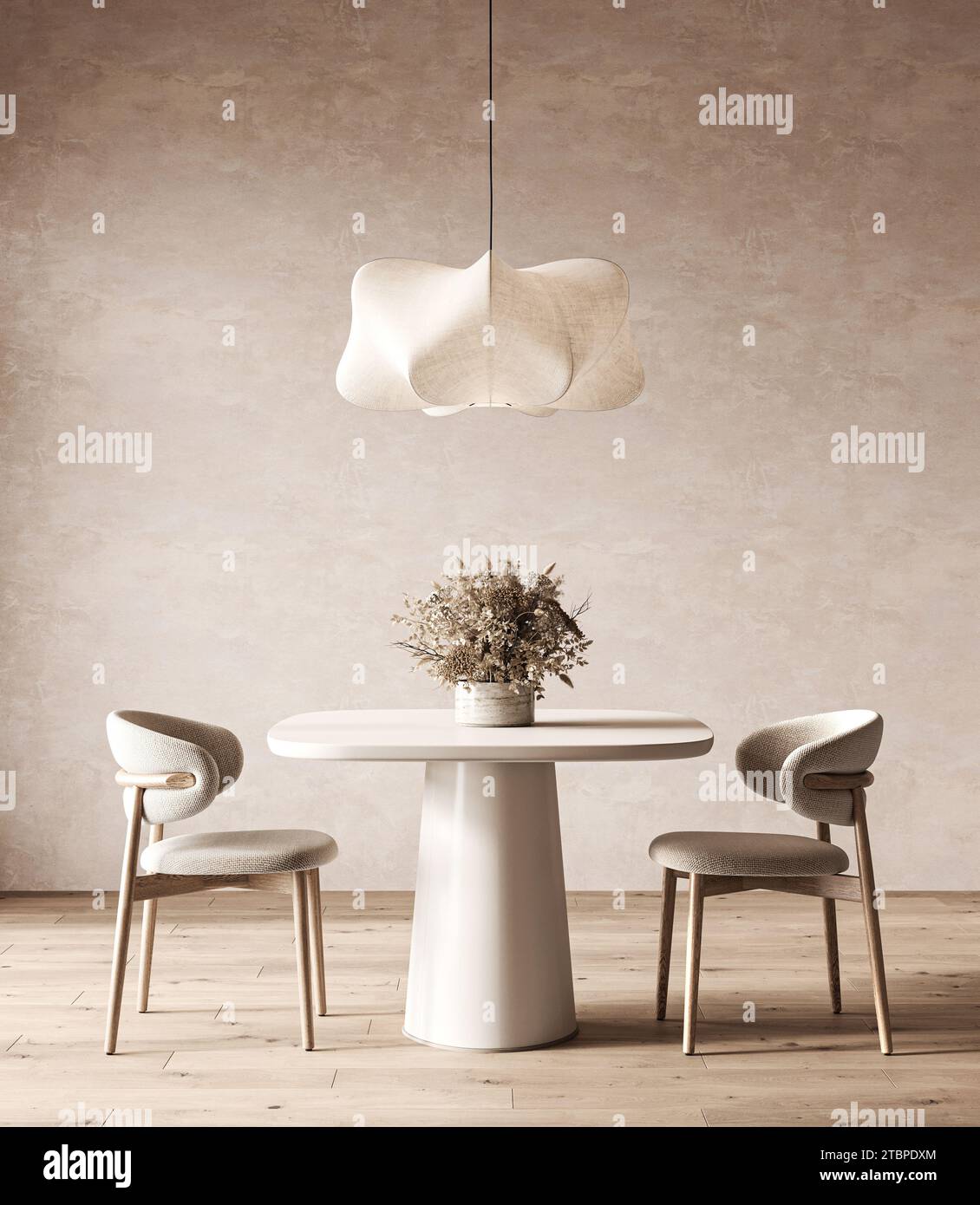 Minimalist dining room design with an artistic pendant light over a ...