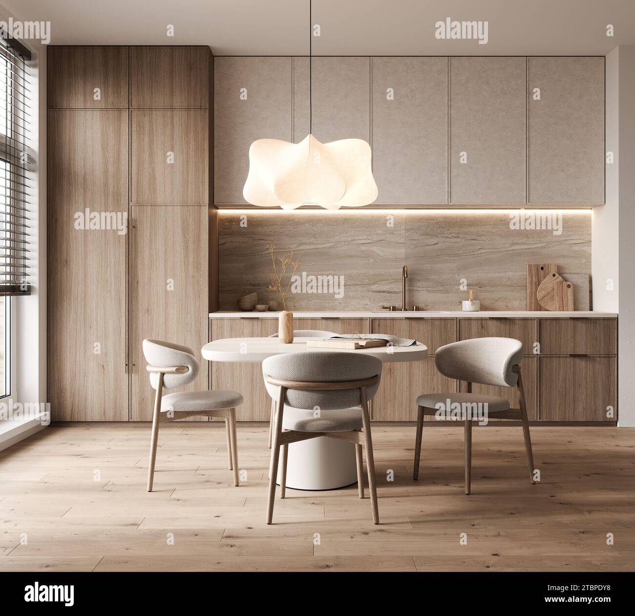 Scandinavian inspired kitchen and dining area with wooden features and ...