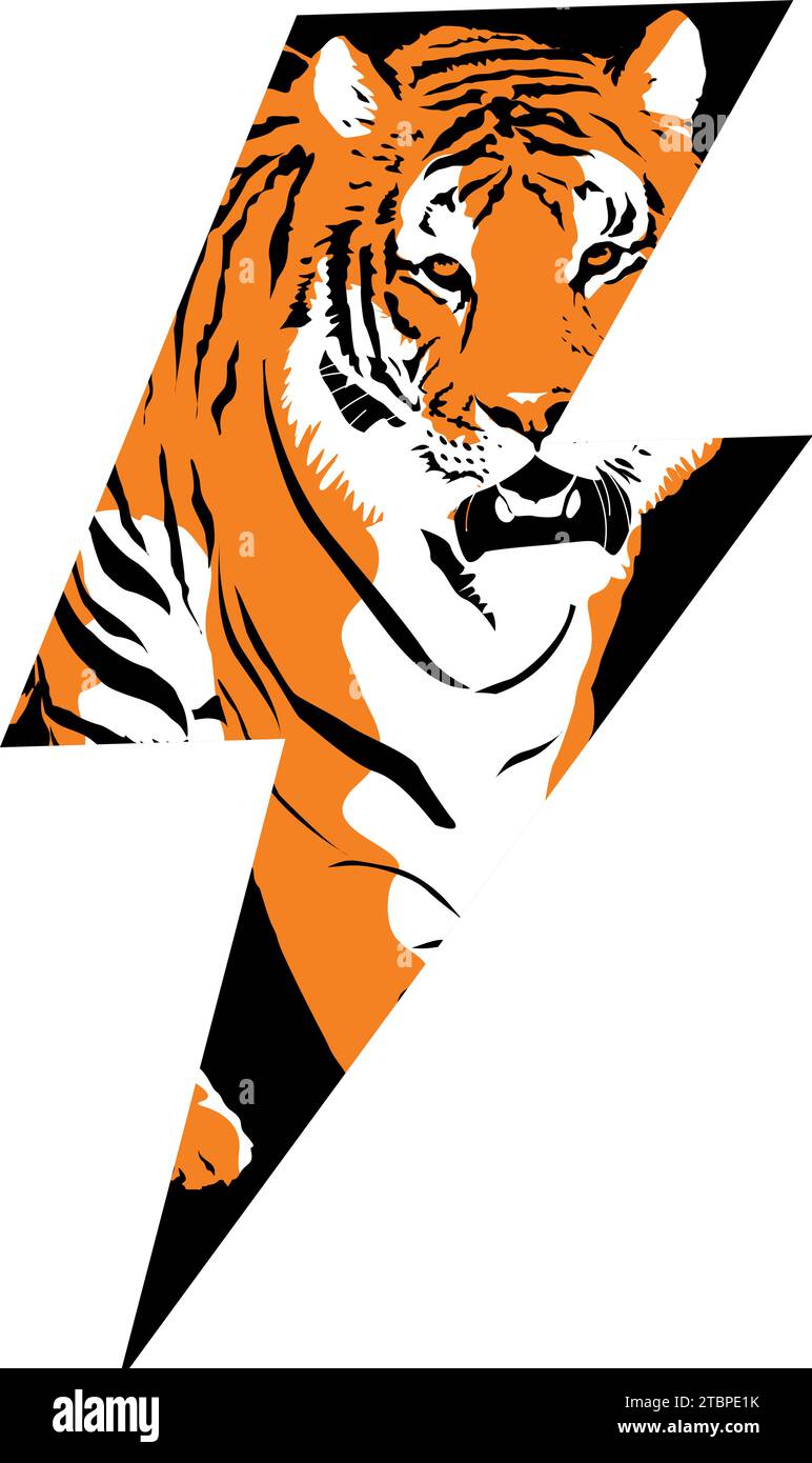 T-shirt design of a tiger inside the symbol of thunderbolt Stock Vector ...