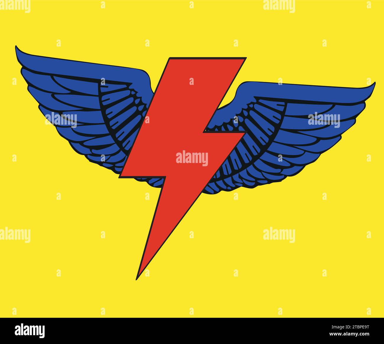 Thunder symbol t-shirt design with wings on a yellow background ...