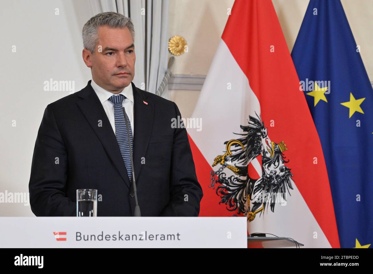 Austrian Chancellor Karl Nehammer speaks during the press conference ...