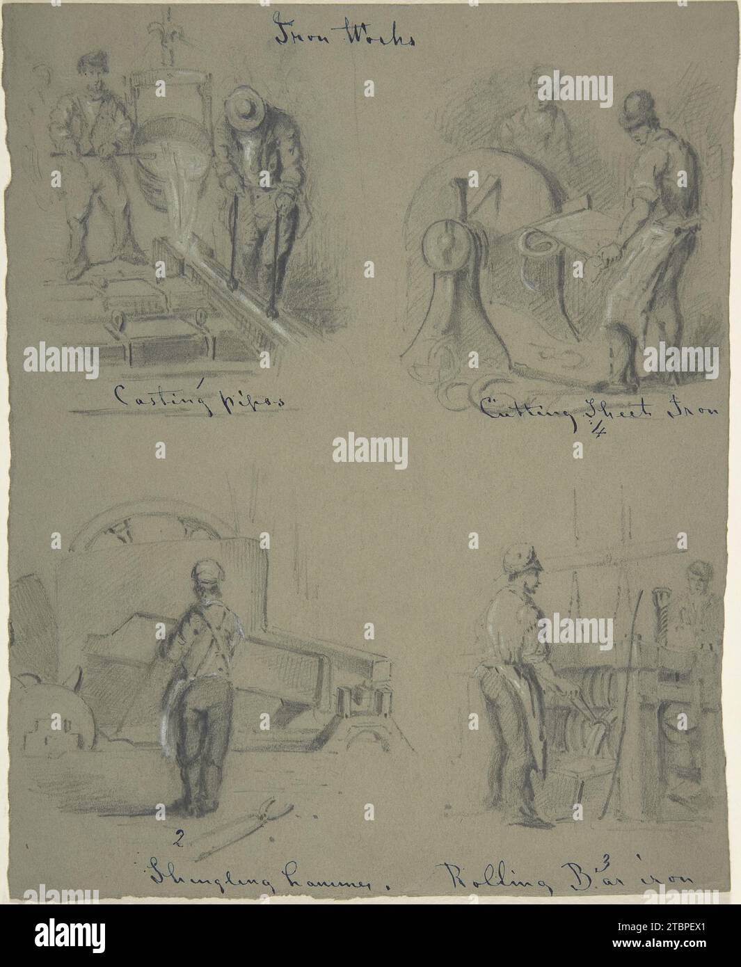 Four drawings showing the manufacture of iron 1957 by Anonymous ...