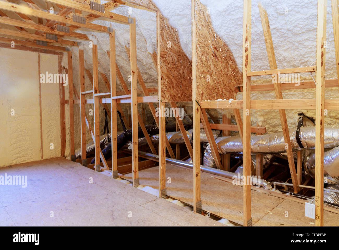 Spray foam thermal hydro insulation is used as wall insulation in new ...